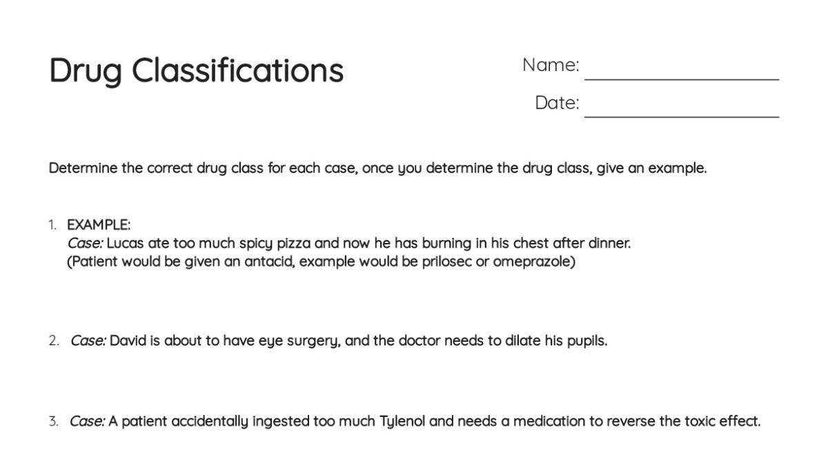 Drug Classifications - My Worksheet Maker: Create Your Own Worksheets