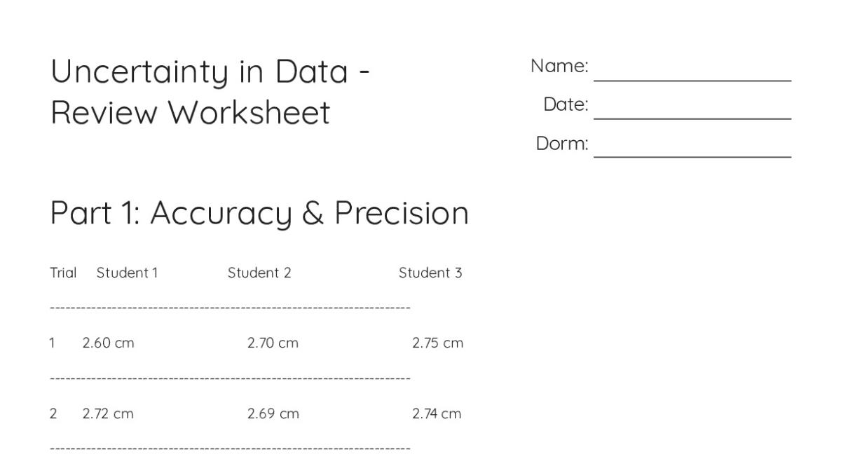 Uncertainty in Data - Review Worksheet - My Worksheet Maker: Create ...