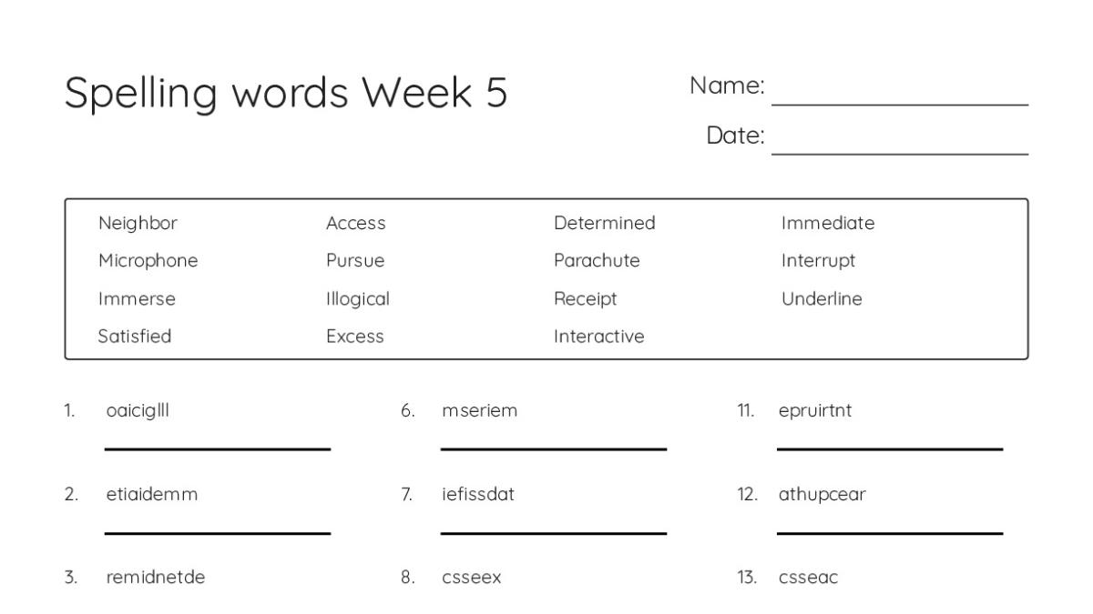 Spelling words Week 5 - My Worksheet Maker: Create Your Own Worksheets