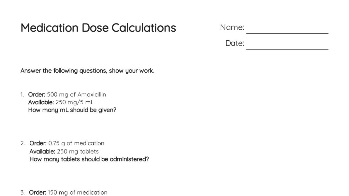 Medication Dose Calculations - My Worksheet Maker: Create Your Own ...