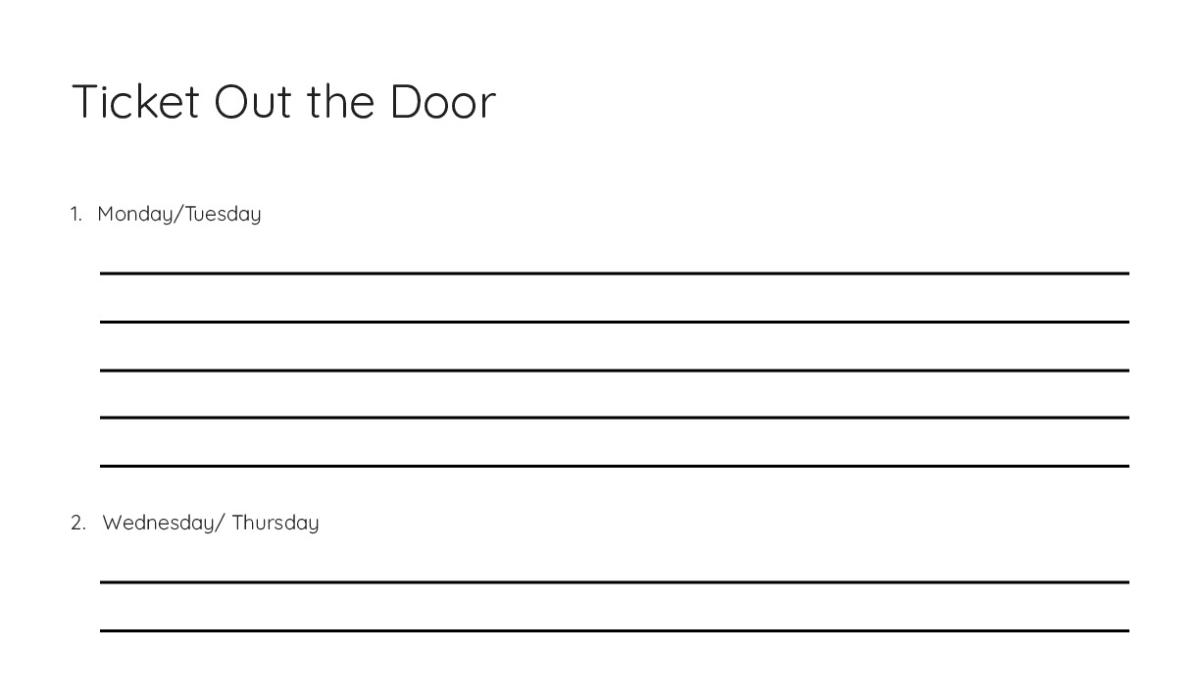 Ticket Out the Door - My Worksheet Maker: Create Your Own Worksheets