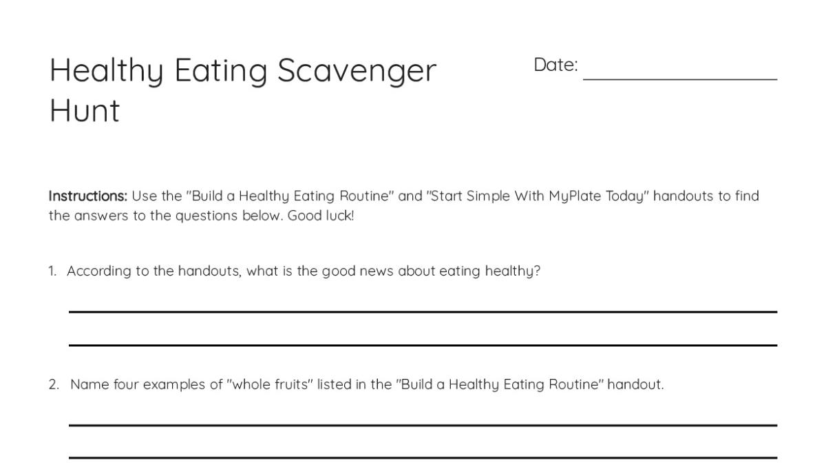 Healthy Eating Scavenger Hunt - My Worksheet Maker: Create Your Own ...
