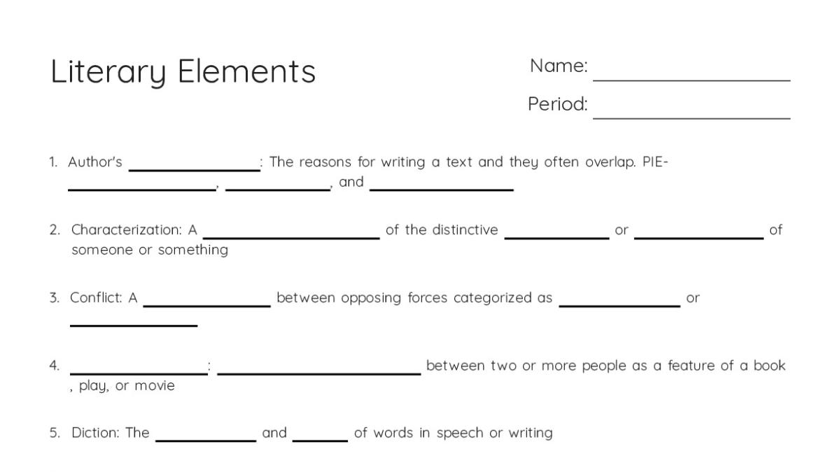Literary Elements - My Worksheet Maker: Create Your Own Worksheets