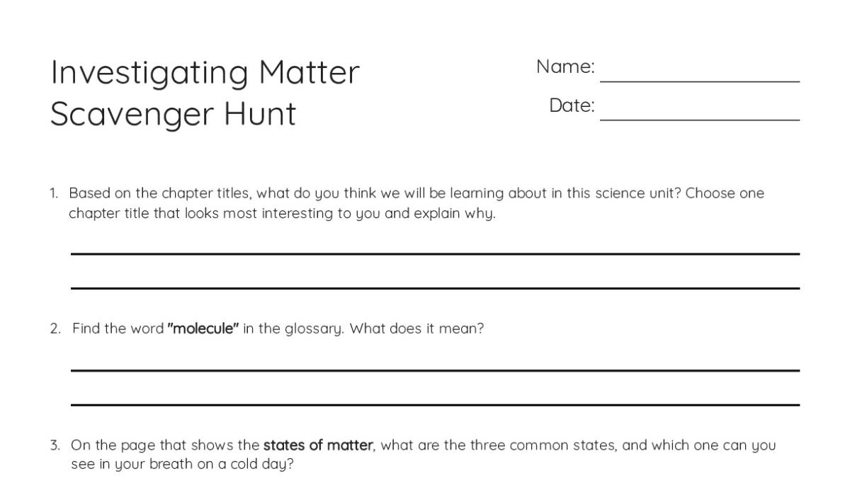 Investigating Matter Scavenger Hunt - My Worksheet Maker: Create Your ...
