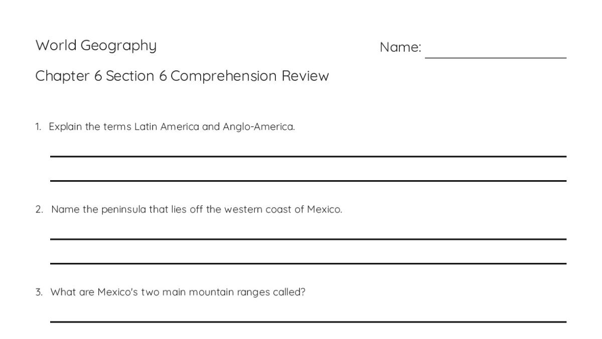 World Geography Chapter 6 Section 6 Comprehension Review - My Worksheet ...