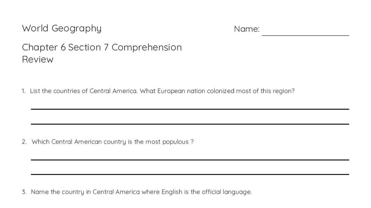 World Geography Chapter 6 Section 7 Comprehension Review - My Worksheet ...