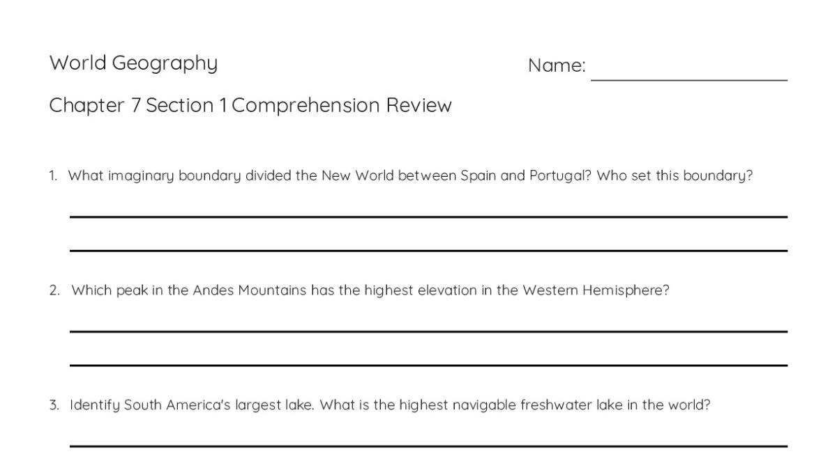 World Geography Chapter 7 Section 1 Comprehension Review - My Worksheet ...