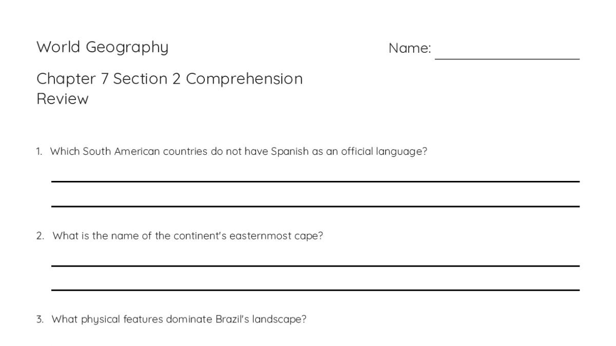World Geography Chapter 7 Section 2 Comprehension Review - My Worksheet ...
