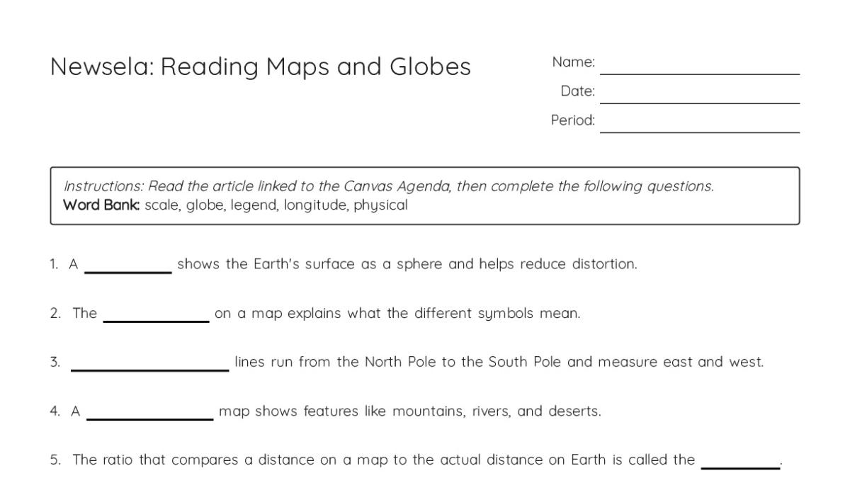 Newsela: Reading Maps and Globes - My Worksheet Maker: Create Your Own ...