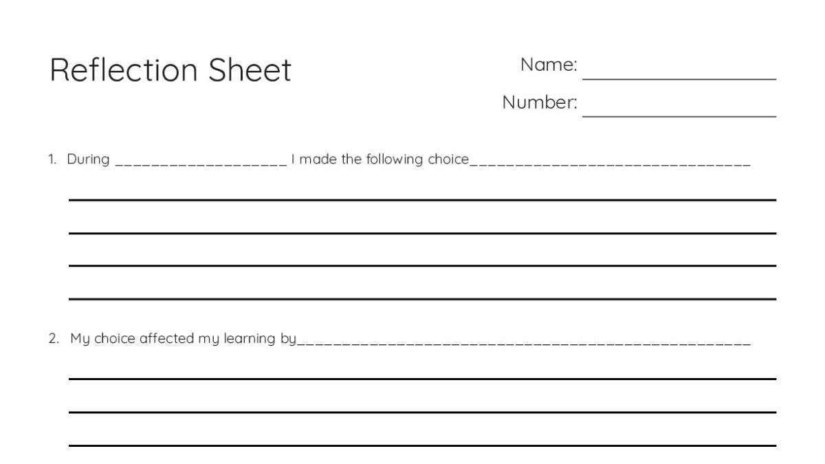 Reflection Sheet - My Worksheet Maker: Create Your Own Worksheets