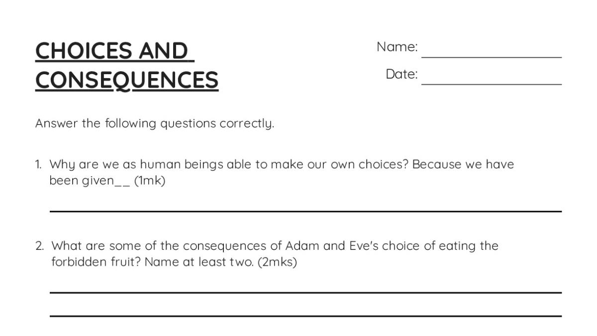 CHOICES AND CONSEQUENCES - My Worksheet Maker: Create Your Own Worksheets