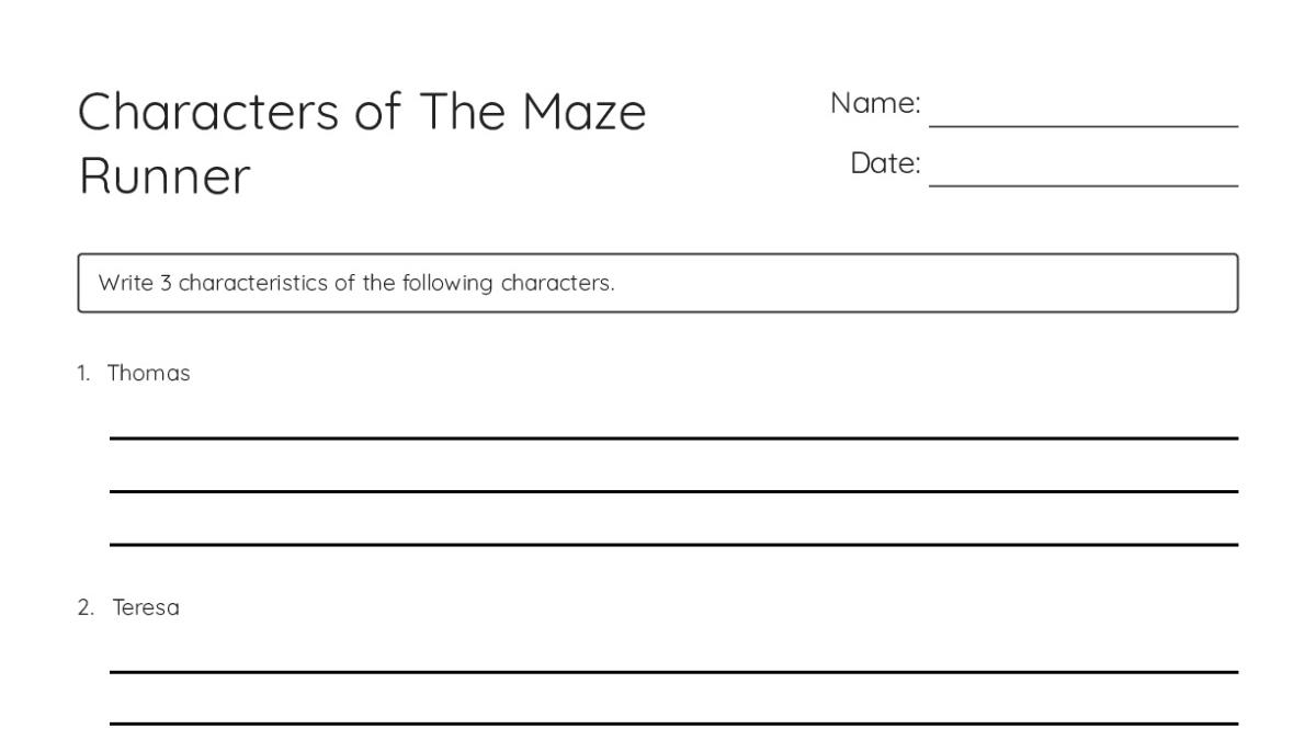 Characters of The Maze Runner - My Worksheet Maker: Create Your Own ...