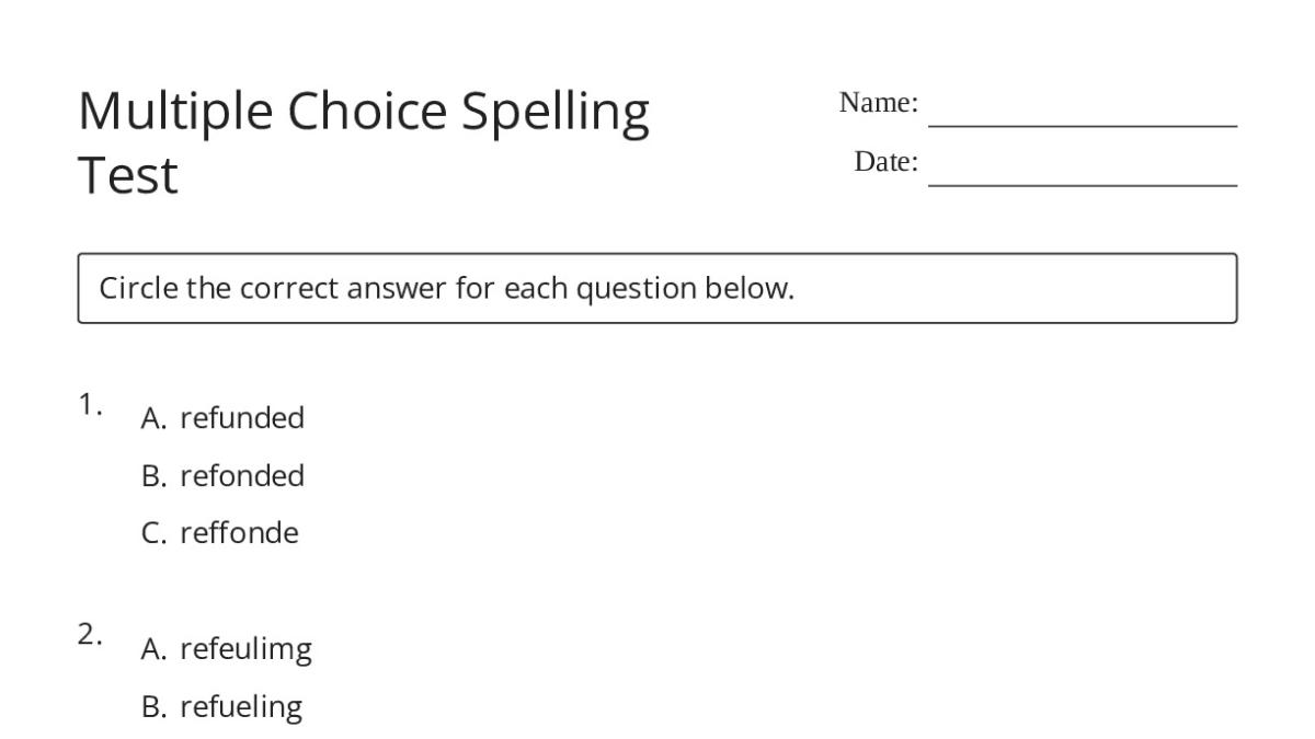 Multiple Choice Spelling Test - My Worksheet Maker: Create Your Own ...