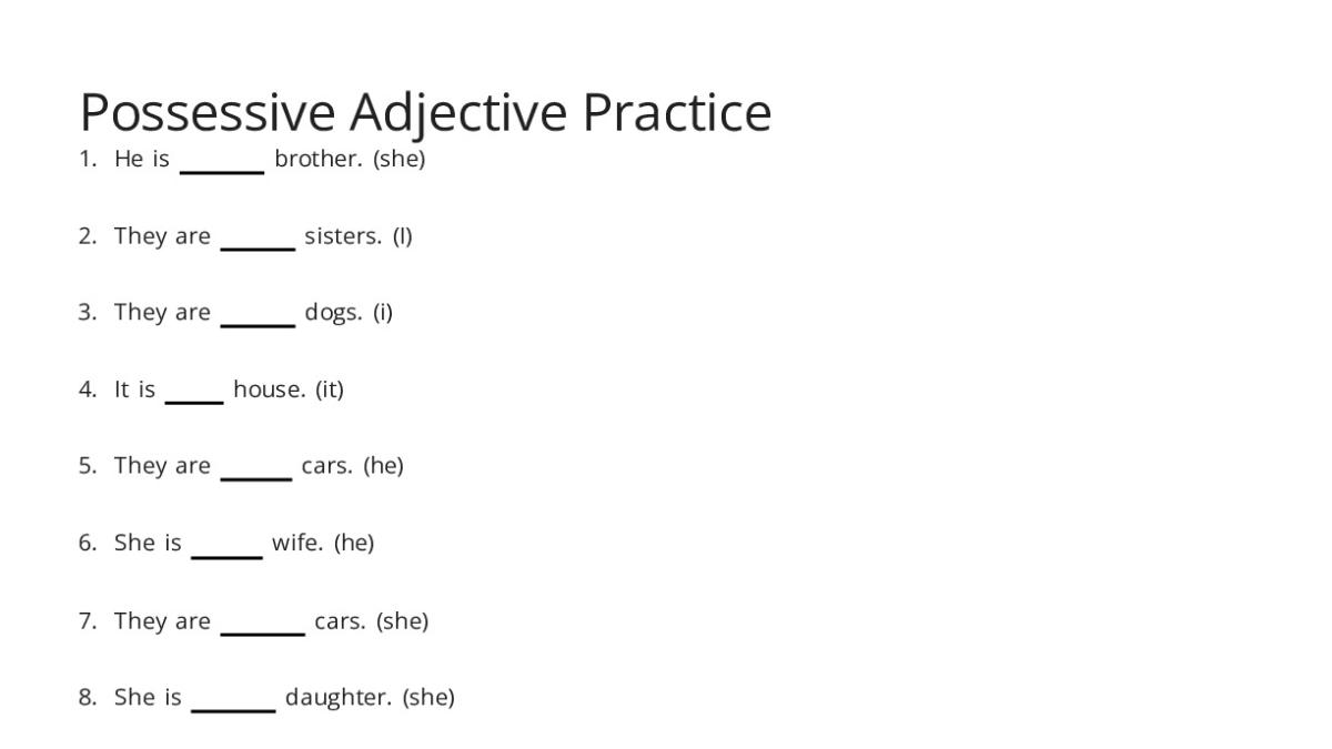 Possessive Adjective Practice - My Worksheet Maker: Create Your Own ...