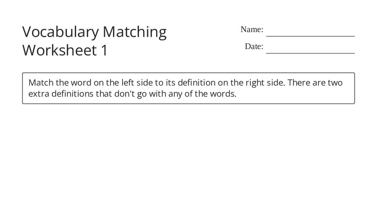 Vocabulary Matching Worksheet 1 - My Worksheet Maker: Create Your Own ...