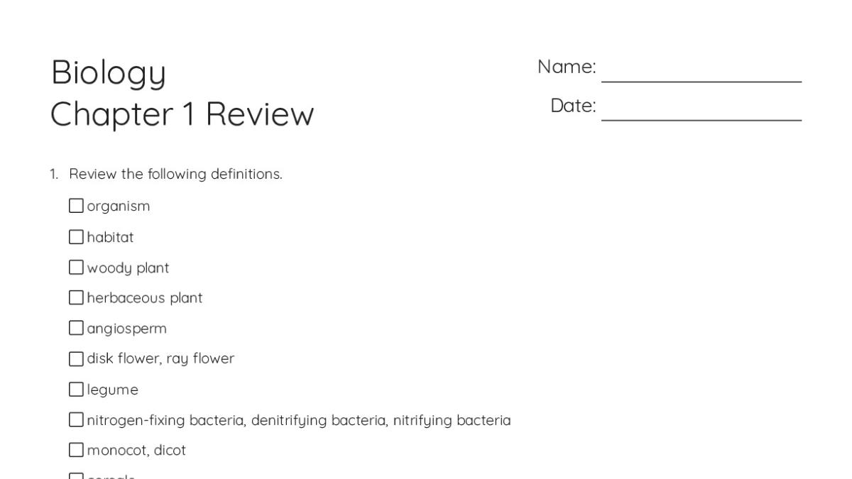 Biology Chapter 1 Review - My Worksheet Maker: Create Your Own Worksheets