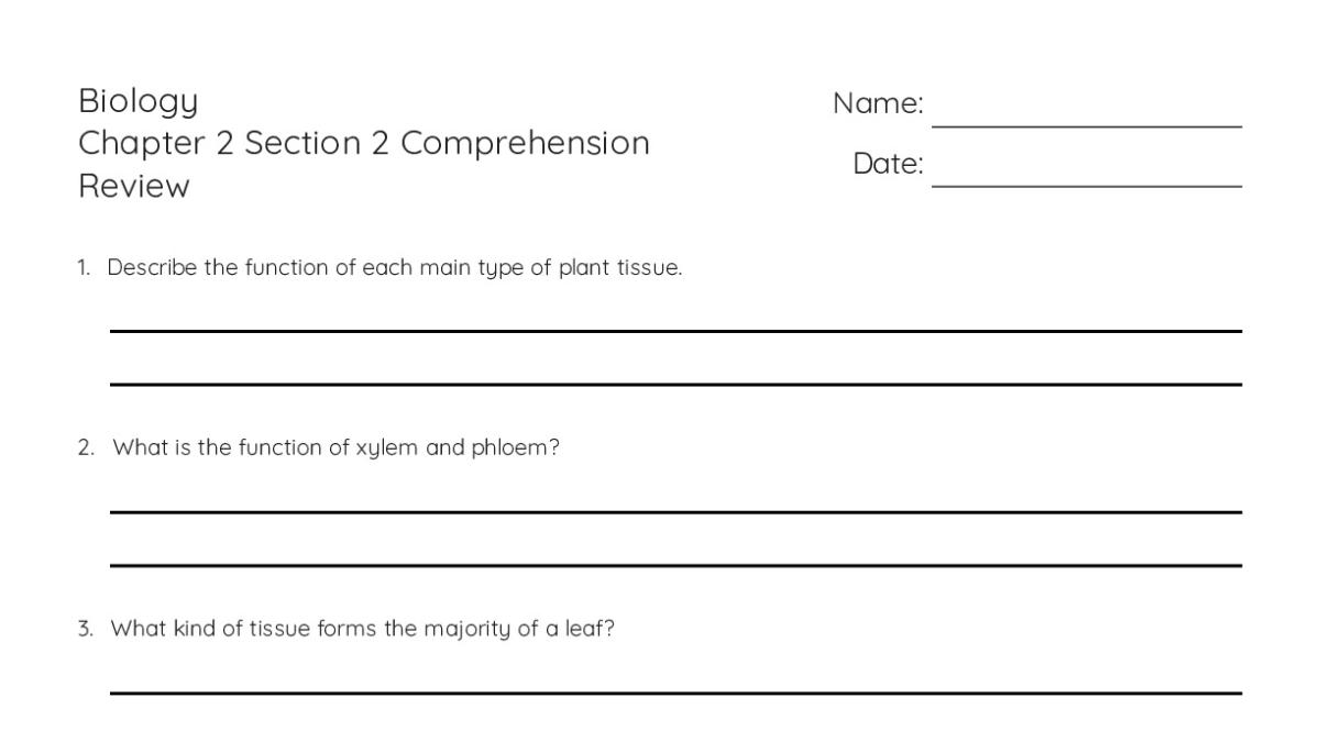 Biology Chapter 2 Section 2 Comprehension Review - My Worksheet Maker ...