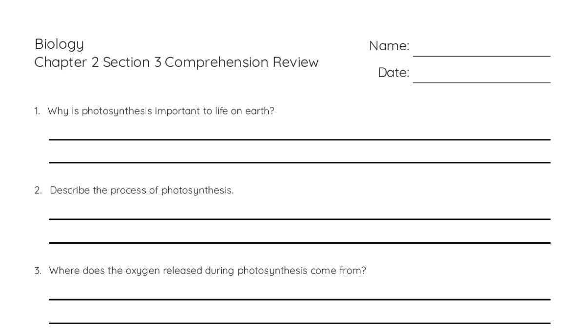 Biology Chapter 2 Section 3 Comprehension Review - My Worksheet Maker ...