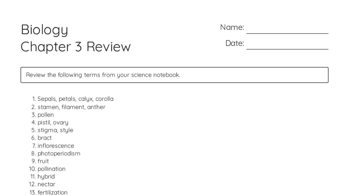 Biology Chapter 3 Review - My Worksheet Maker: Create Your Own Worksheets