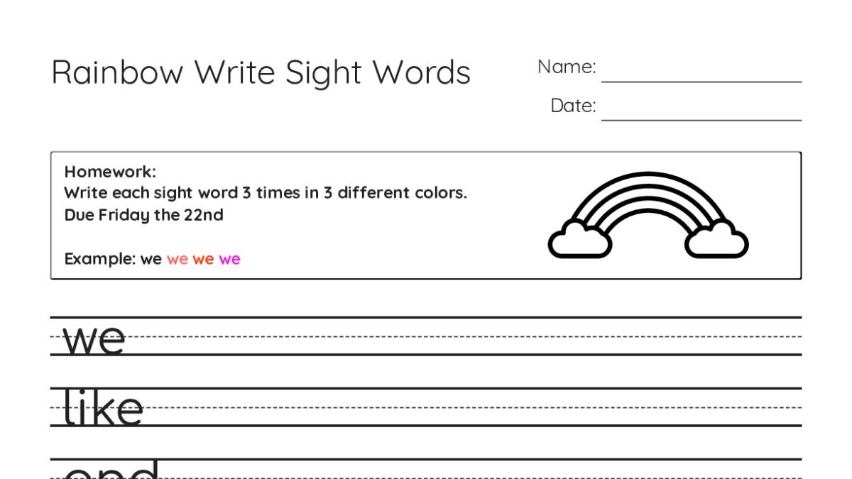 Rainbow Write Sight Words - My Worksheet Maker: Create Your Own Worksheets