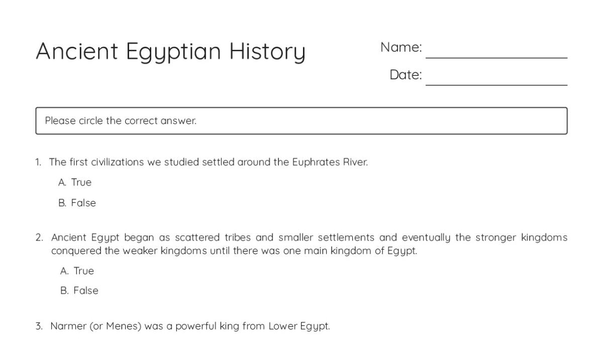 Ancient Egyptian History - My Worksheet Maker: Create Your Own Worksheets