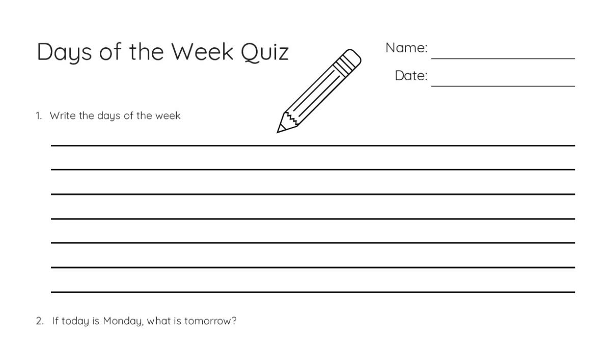 Days of the Week Quiz - My Worksheet Maker: Create Your Own Worksheets