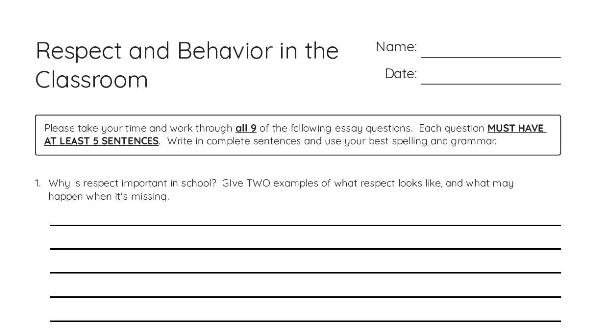 Respect and Behavior in the Classroom - My Worksheet Maker: Create Your ...