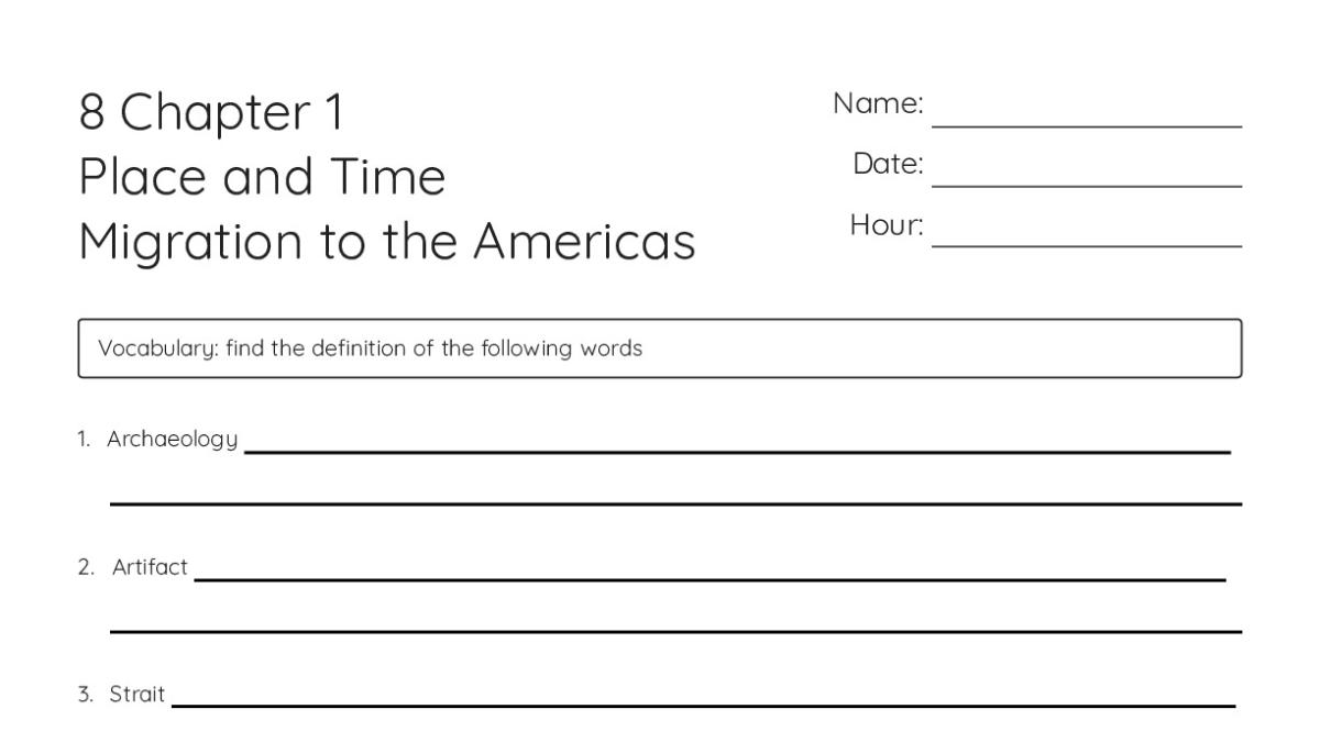 8 Chapter 1 Place and Time Migration to the Americas - My Worksheet ...