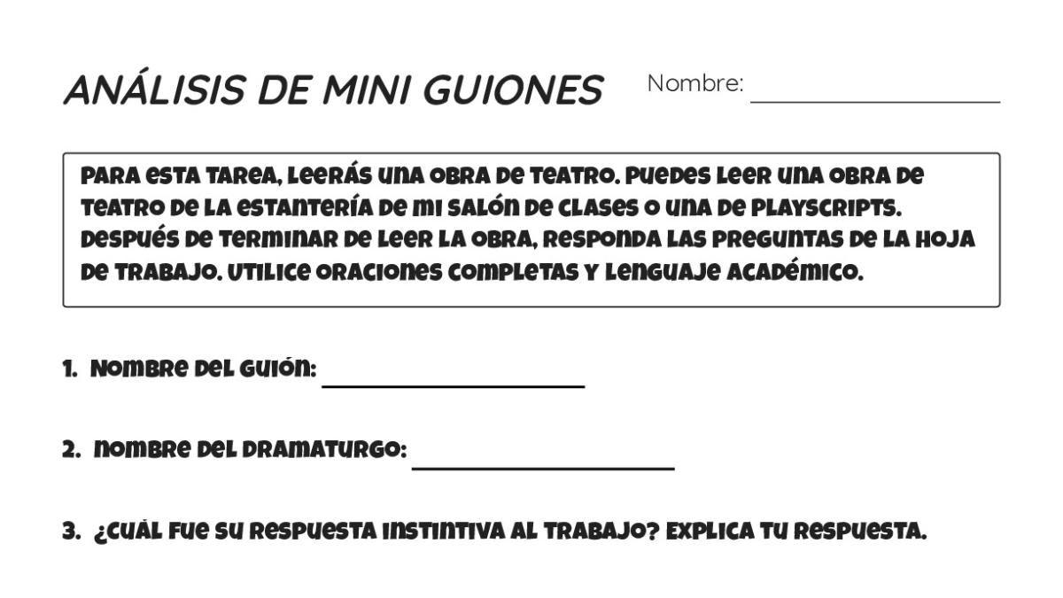 ANÁLISIS DE MINI GUIONES - My Worksheet Maker: Create Your Own Worksheets