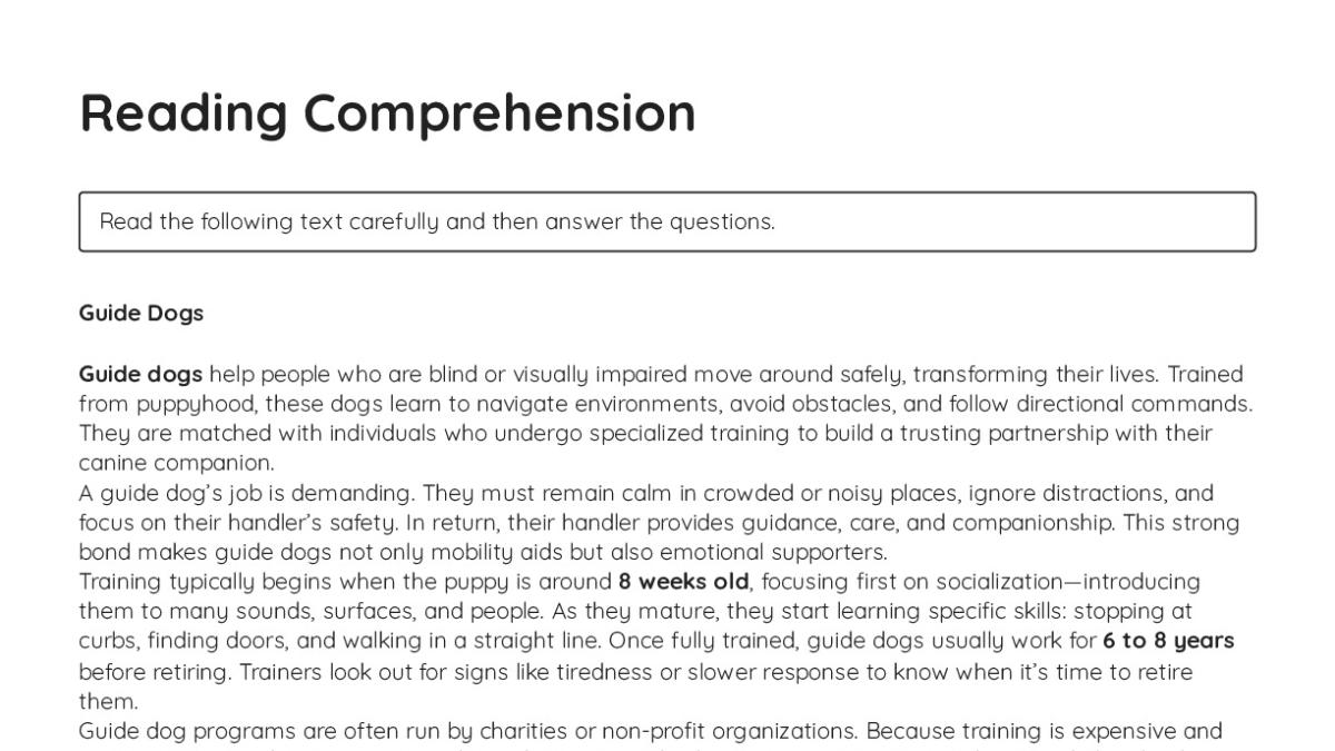 Reading Comprehension - My Worksheet Maker: Create Your Own Worksheets