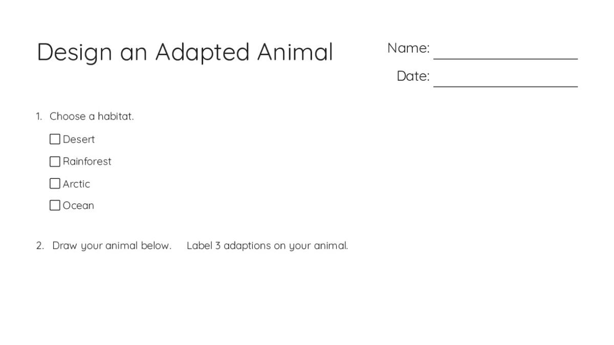 Design an Adapted Animal - My Worksheet Maker: Create Your Own Worksheets