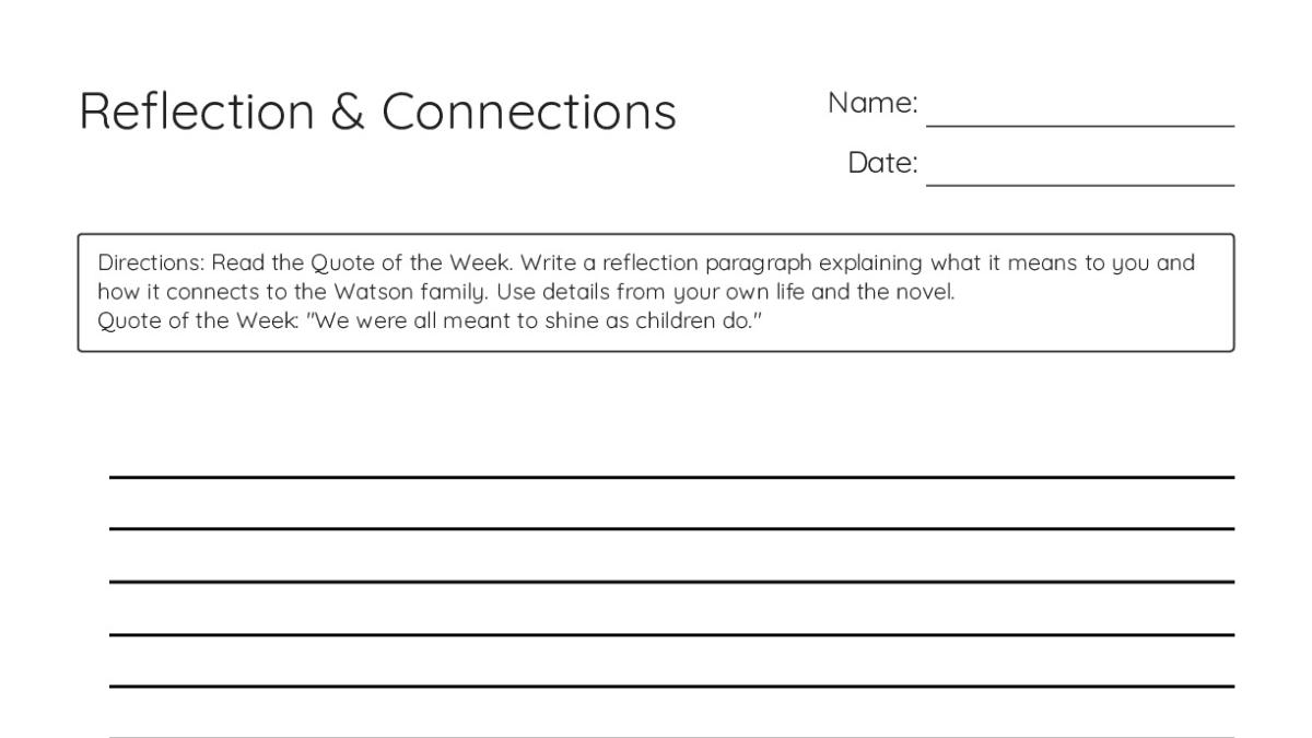 Reflection & Connections - My Worksheet Maker: Create Your Own Worksheets