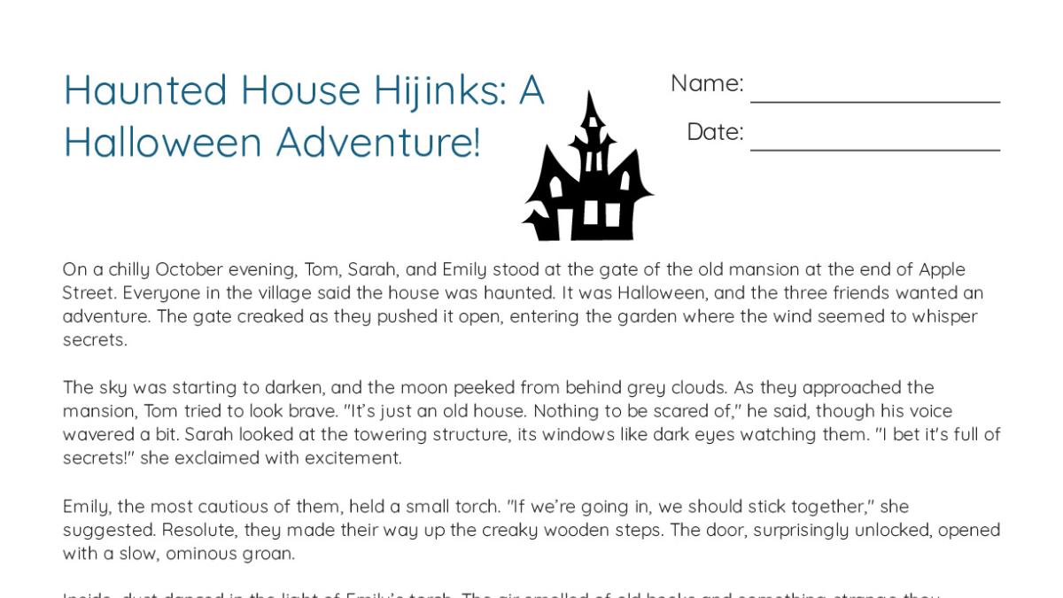 Haunted House Hijinks: A Halloween Adventure! - My Worksheet Maker ...
