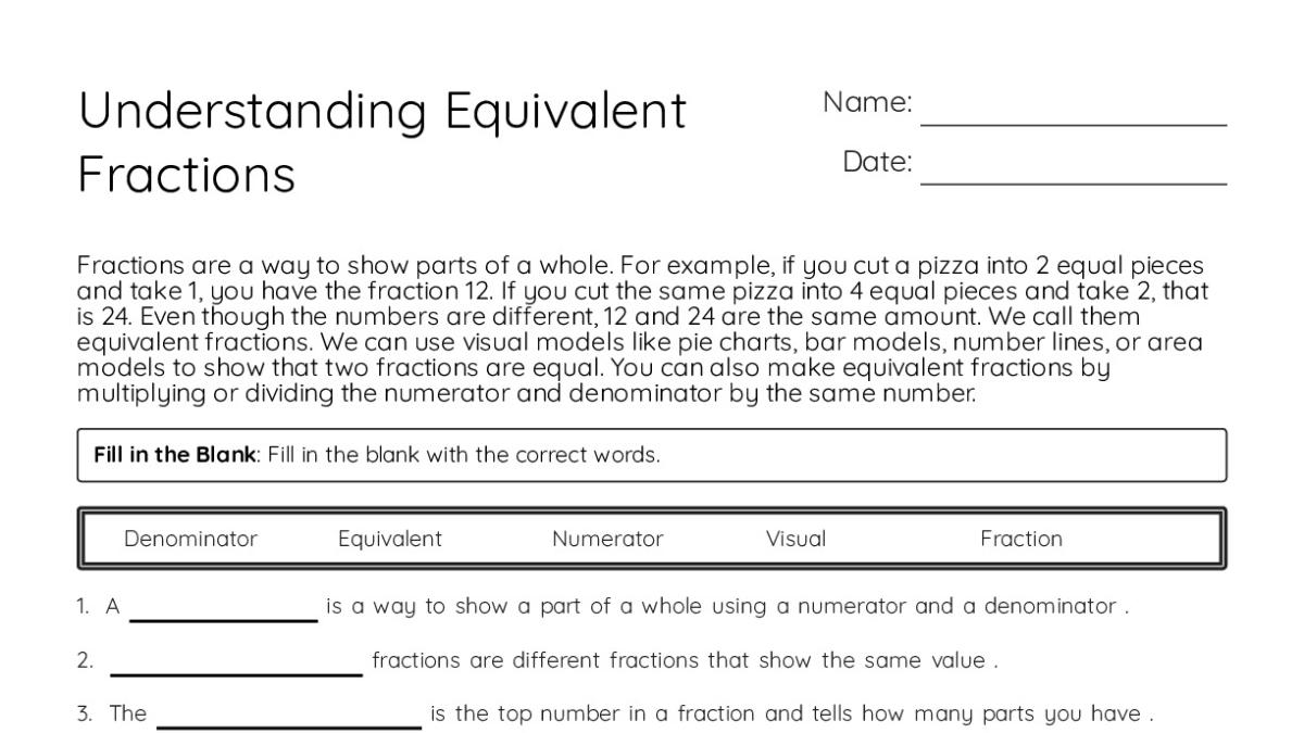 Understanding Equivalent Fractions - My Worksheet Maker: Create Your ...