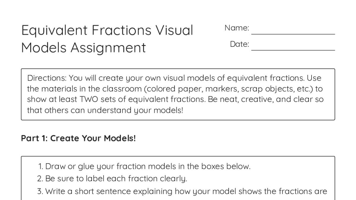 Equivalent Fractions Visual Models Assignment - My Worksheet Maker ...