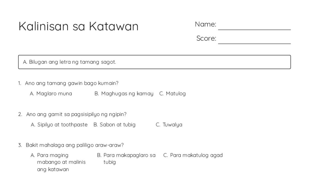 Kalinisan sa Katawan - My Worksheet Maker: Create Your Own Worksheets