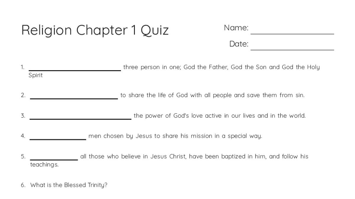 Religion Chapter 1 Quiz - My Worksheet Maker: Create Your Own Worksheets
