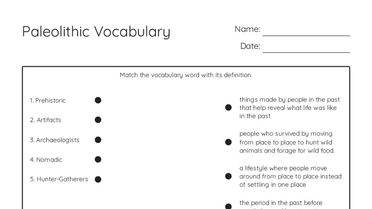 Paleolithic Vocabulary - My Worksheet Maker: Create Your Own Worksheets