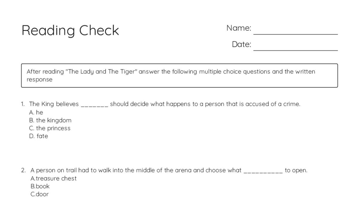 Reading Check - My Worksheet Maker: Create Your Own Worksheets