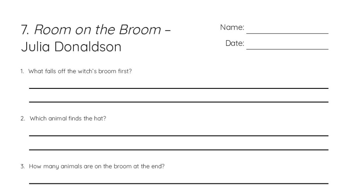 7. Room on the Broom – Julia Donaldson - My Worksheet Maker: Create ...