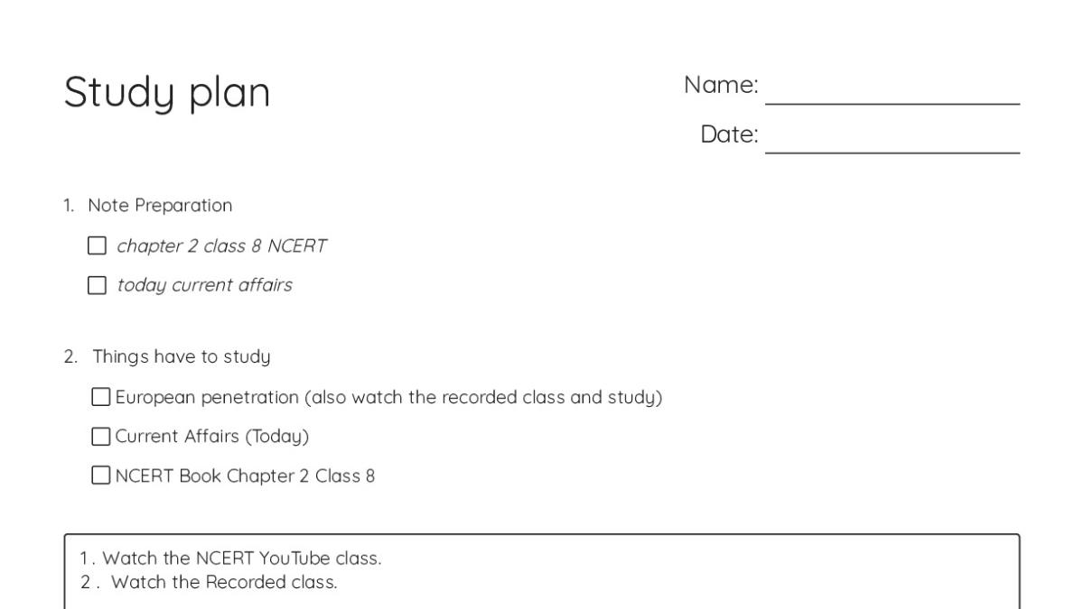 Study plan - My Worksheet Maker: Create Your Own Worksheets