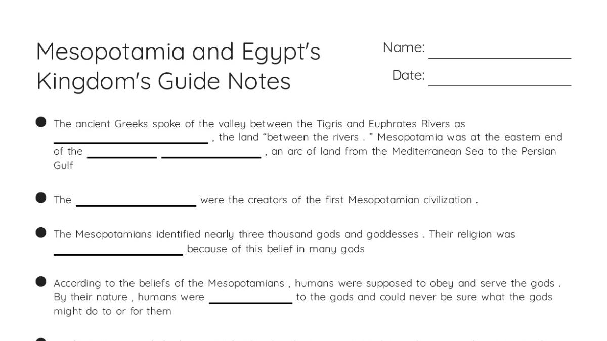 Mesopotamia and Egypt's Kingdom's Guide Notes - My Worksheet Maker ...