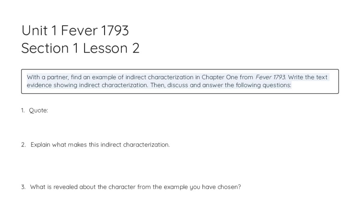 Unit 1 Fever 1793 Section 1 Lesson 2 - My Worksheet Maker: Create Your ...