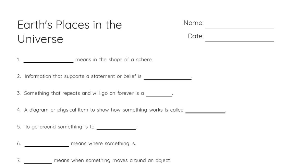 Earth's Places in the Universe - My Worksheet Maker: Create Your Own ...