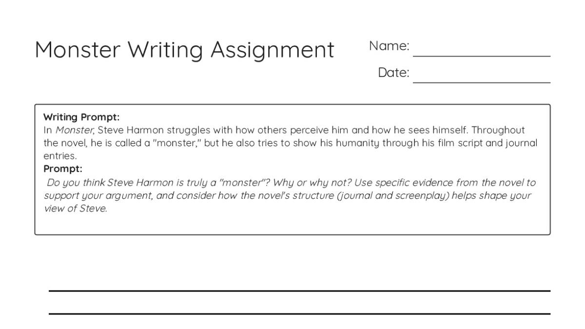 Monster Writing Assignment - My Worksheet Maker: Create Your Own Worksheets