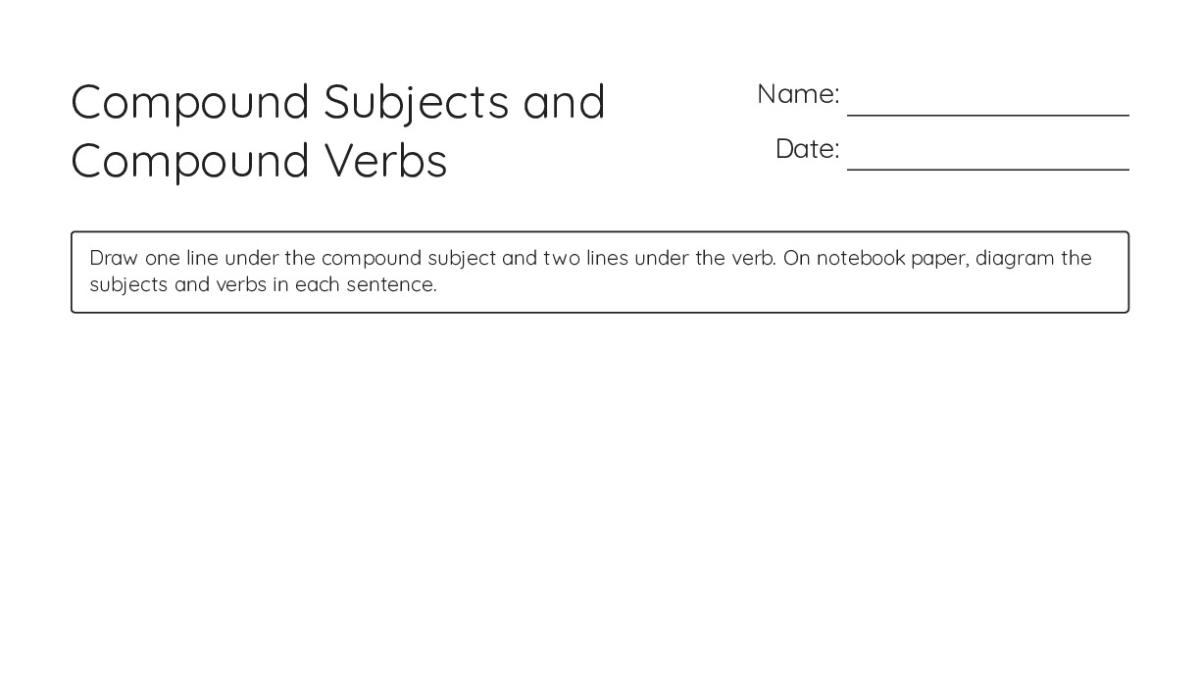 Compound Subjects and Compound Verbs - My Worksheet Maker: Create Your ...