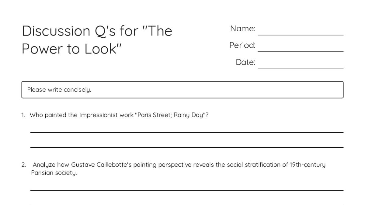 Discussion Q's for "The Power to Look" - My Worksheet Maker: Create ...