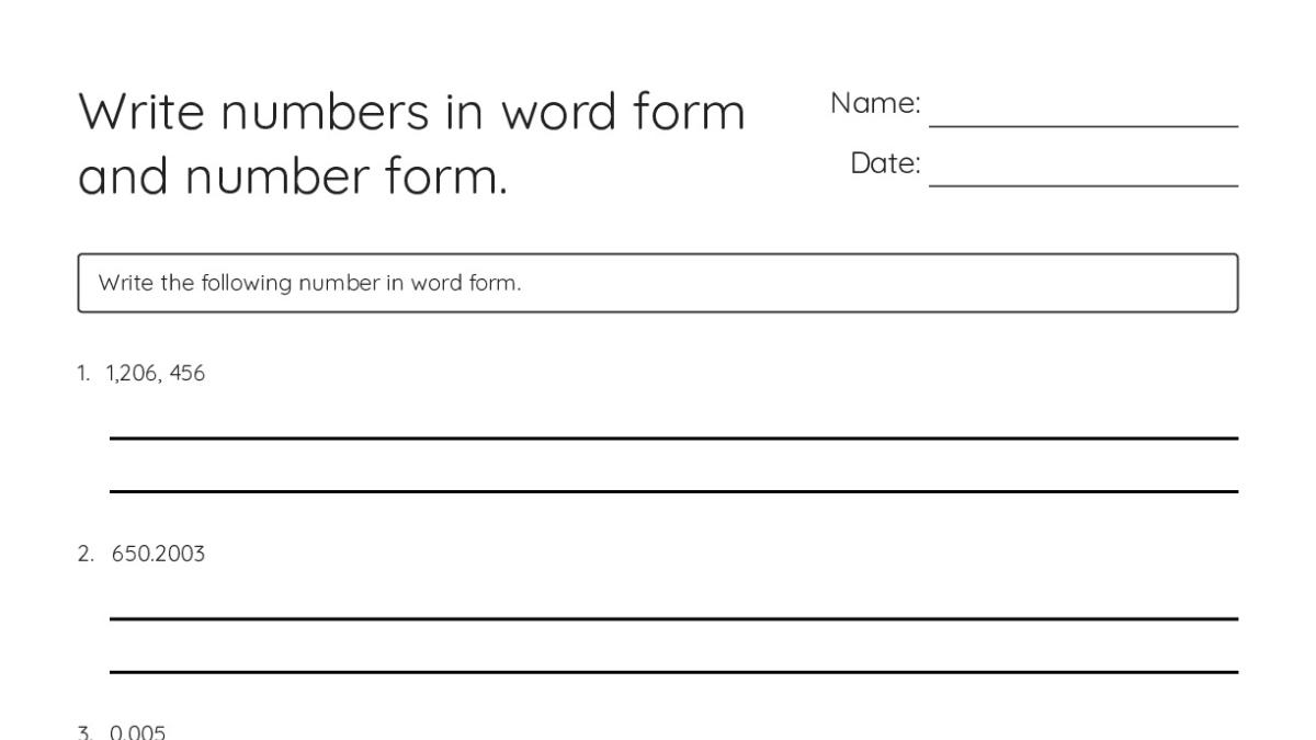 Write numbers in word form and number form. - My Worksheet Maker ...