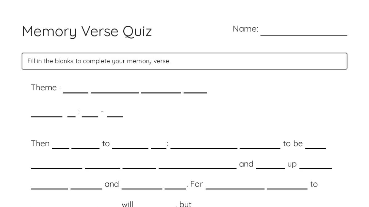Memory Verse Quiz - My Worksheet Maker: Create Your Own Worksheets