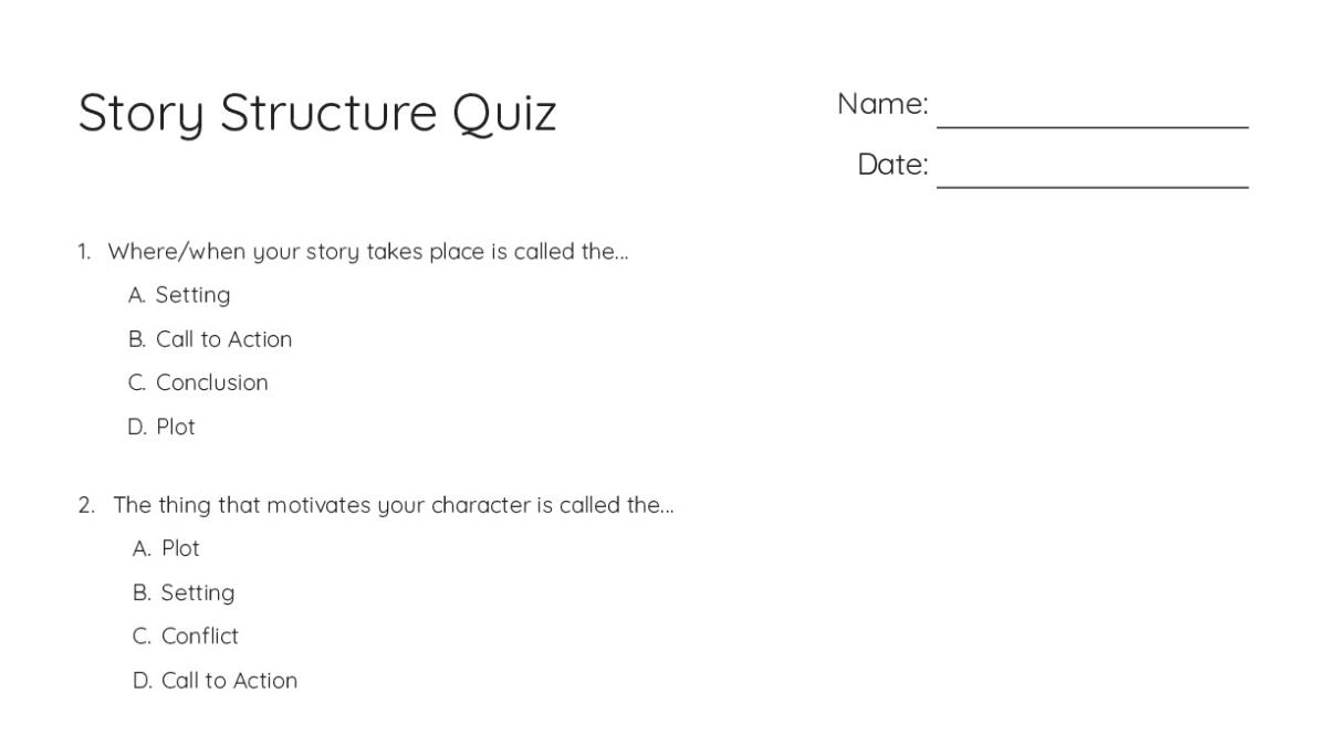 Story Structure Quiz - My Worksheet Maker: Create Your Own Worksheets
